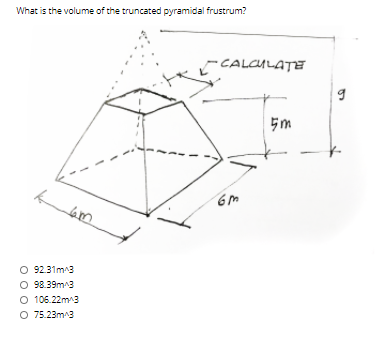 Solved What is the volume of the truncated pyramidal | Chegg.com