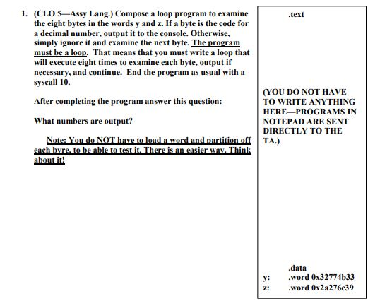 Solved .text 1. (CLO 5—Assy Lang.) Compose a loop program to | Chegg.com
