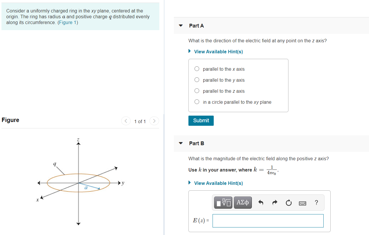 Solved Consider a uniformly charged ring in the xy plane, | Chegg.com