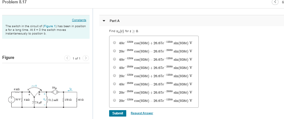 Solved Problem 8.17 Constants Part A The switch in the | Chegg.com