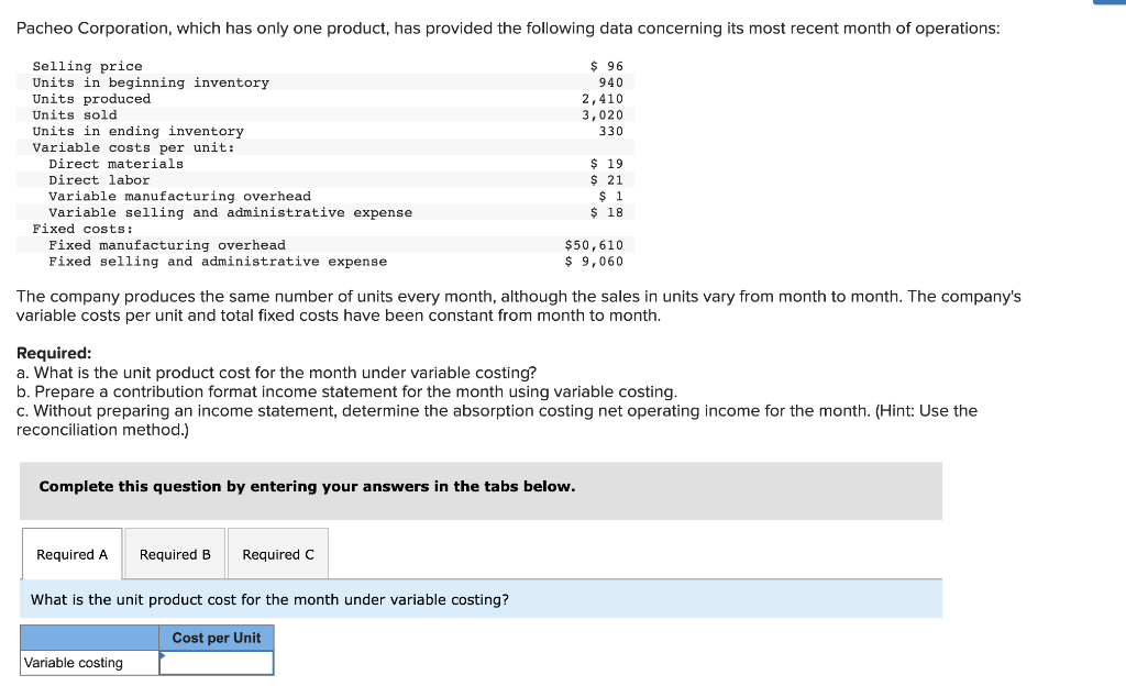 Solved The company produces the same number of units every | Chegg.com