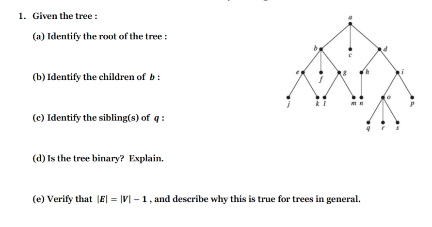 Solved 1. Given the tree : (a) Identify the root of the tree | Chegg.com