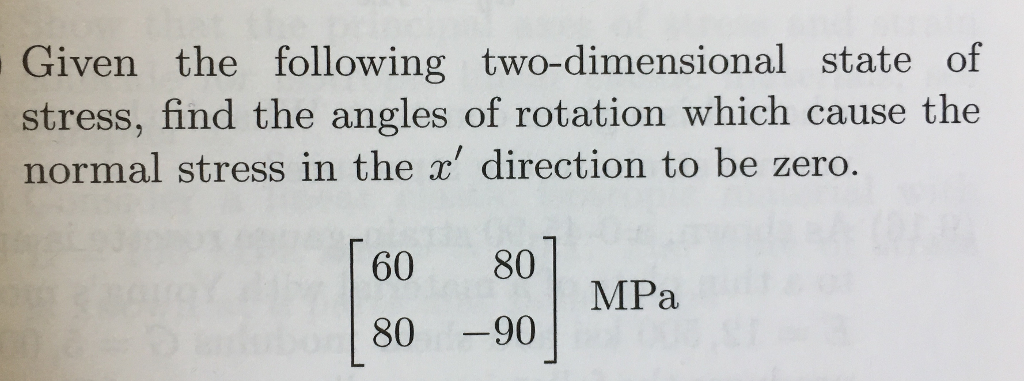 Solved Given the following two-dimensional state of stress, | Chegg.com