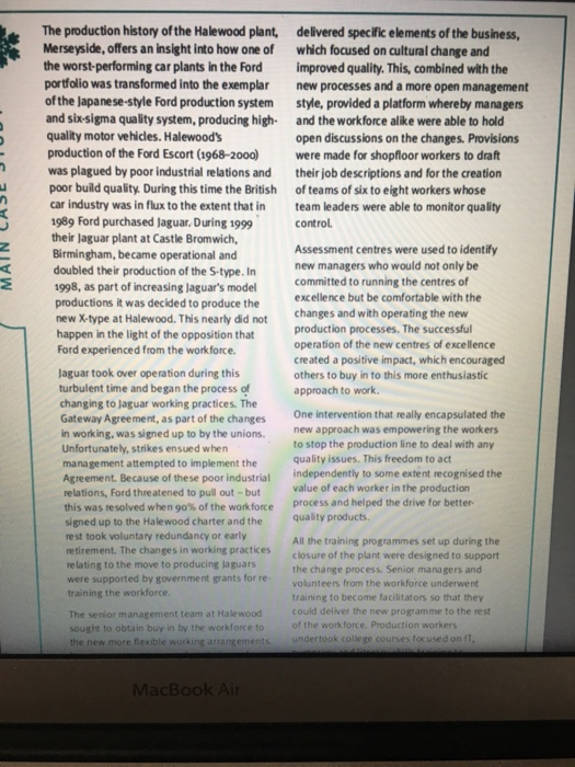 Solved The production history of the Halewood plant, | Chegg.com