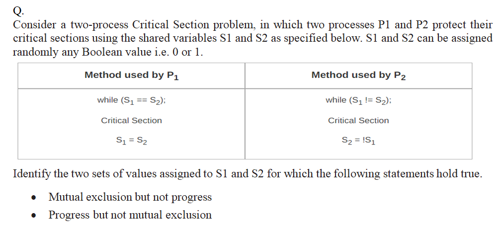 Solved Q. Consider a two-process Critical Section problem, | Chegg.com