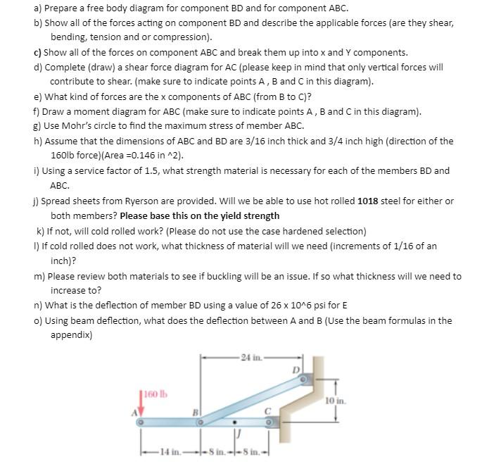 Solved a) Prepare a tree body diagram for component BD and | Chegg.com