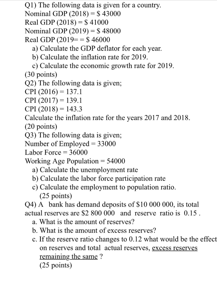 Solved Q1) The following data is given for a country. | Chegg.com