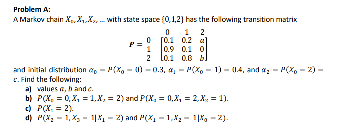 Solved Problem A A Markov chain Xo,X1,X2,... with state | Chegg.com