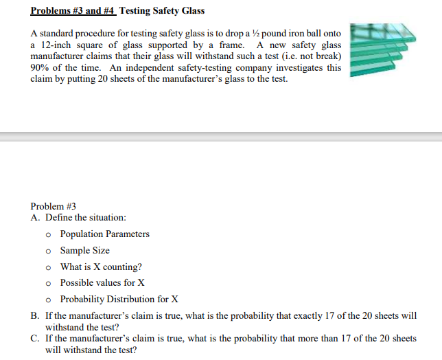 Solved Problems \#3 and \#4 Testing Safety Glass A standard | Chegg.com