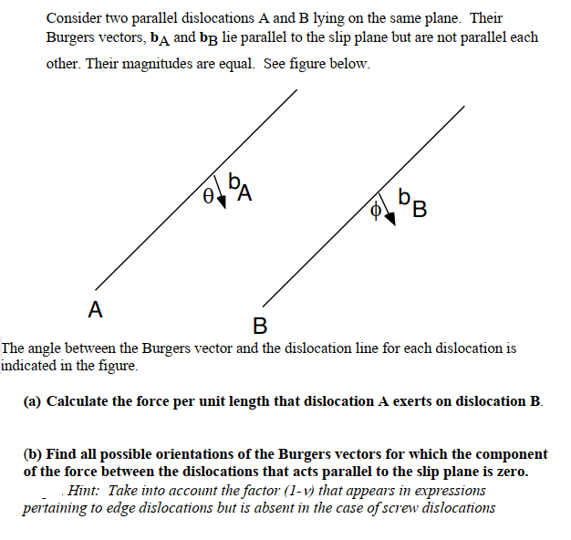 Solved Consider two parallel dislocations A and B lying on | Chegg.com