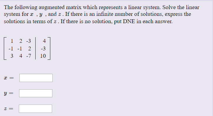 Solved The following augmented matrix which represents a | Chegg.com