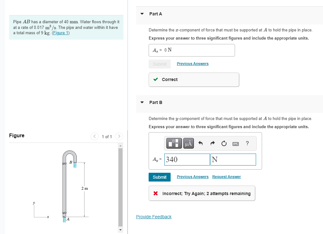 Solved Pipe AB has a diameter of 40 mm. Water flows through | Chegg.com