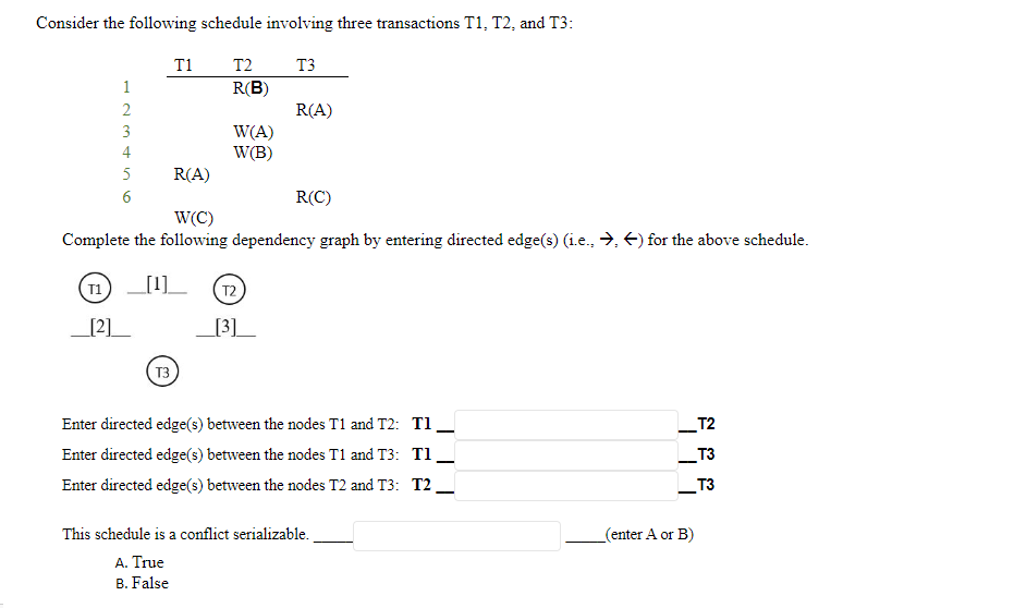 Solved Consider the following schedule involving three | Chegg.com
