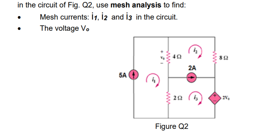 Solved in the circuit of Fig. Q2, use mesh analysis to find: | Chegg.com