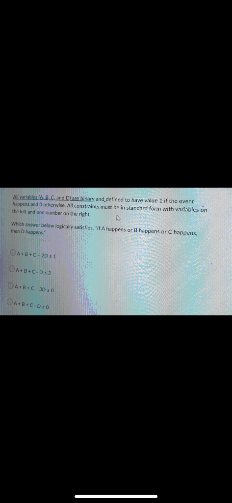 Solved All variables (A, B, C and D are binary and defined | Chegg.com