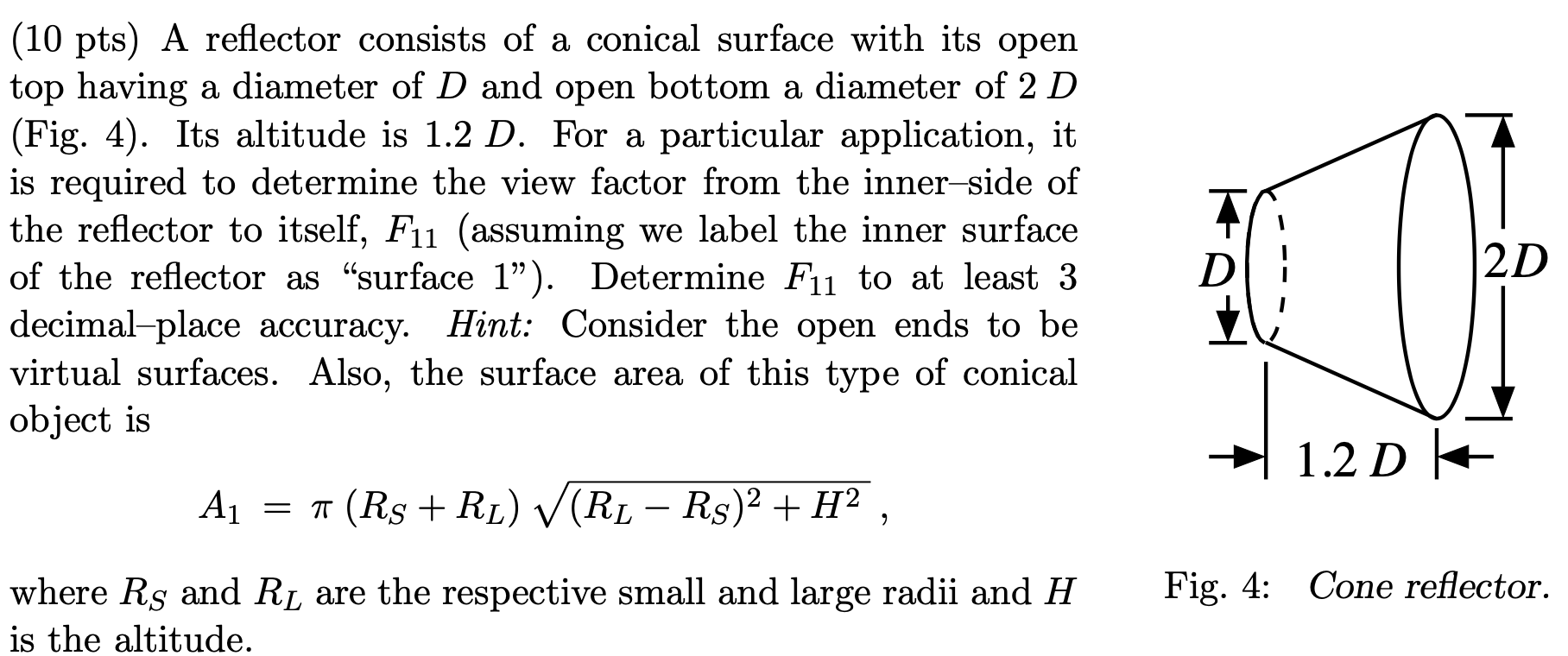 Solved (10 pts) A reflector consists of a conical surface | Chegg.com