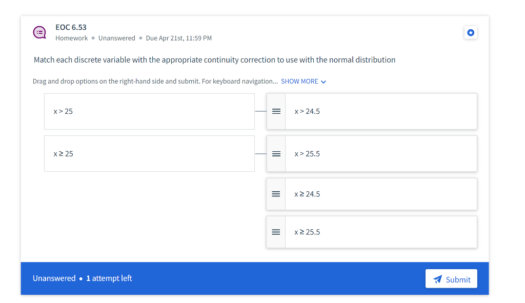 Solved Match each discrete variable with the appropriate | Chegg.com