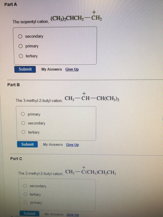 Solved Part A The isopentyl cation, (CH3)CHCH厂CH2 O | Chegg.com