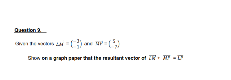 Solved Given the vectors LM=(−3−1) and MP=(5−7) Show on a | Chegg.com