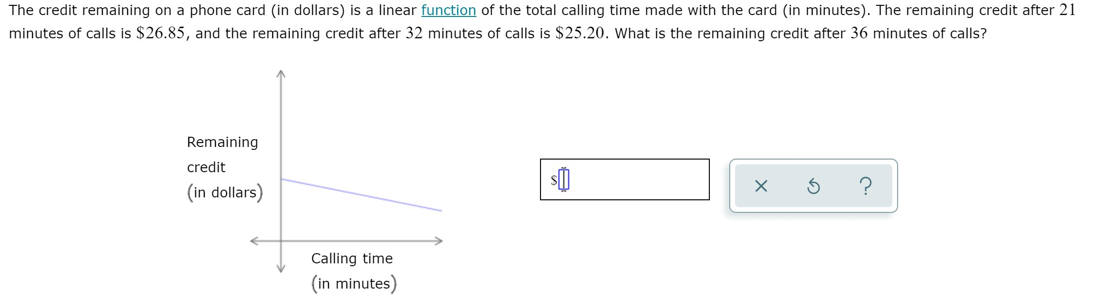 Solved The credit remaining on a phone card (in dollars) is | Chegg.com