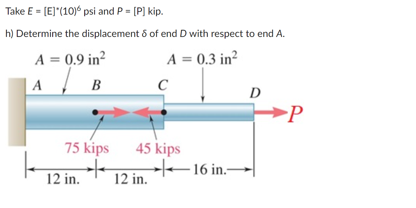 Solved Take E = [E]*(10)6 psi and P = [P] kip. h) Determine | Chegg.com