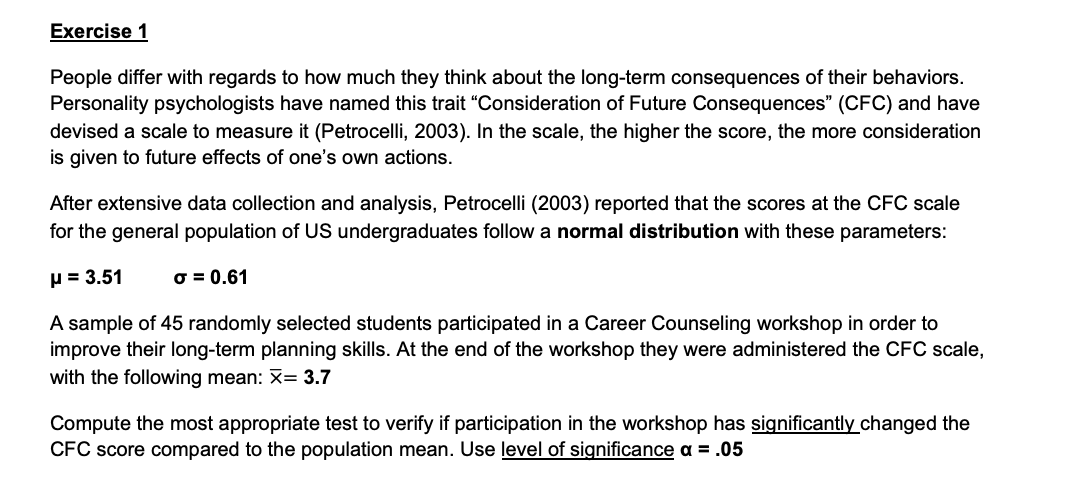 Solved Exercise 1People differ with regards to how much they | Chegg.com