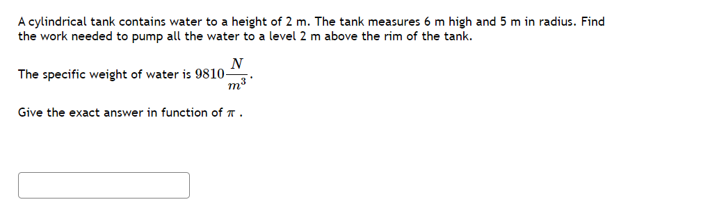 Solved A cylindrical tank contains water to a height of 2m. | Chegg.com