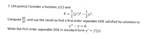 Solved (10 ﻿points) ﻿Consider a function y(t) | Chegg.com