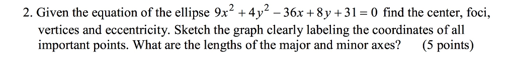 Solved 2. Given the equation of the ellipse 9x2 +4y2 -36x | Chegg.com