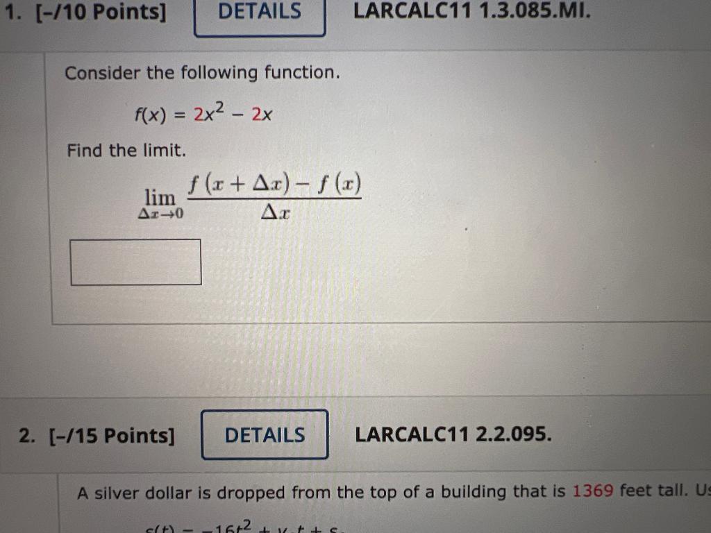Solved Consider The Following Function F X 2x2−2x Find The