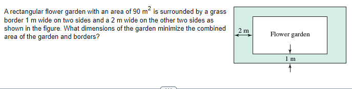 Solved A rectangular flower garden with an area of 90 m2 is | Chegg.com