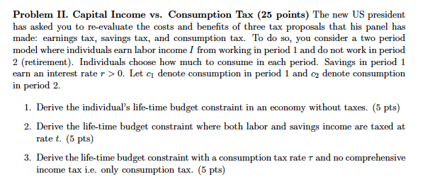 Solved Problem II. Capital Income vs. Consumption Tax (25 | Chegg.com