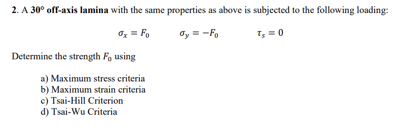 Solved 1. A 45∘ off-axis lamina has the following | Chegg.com