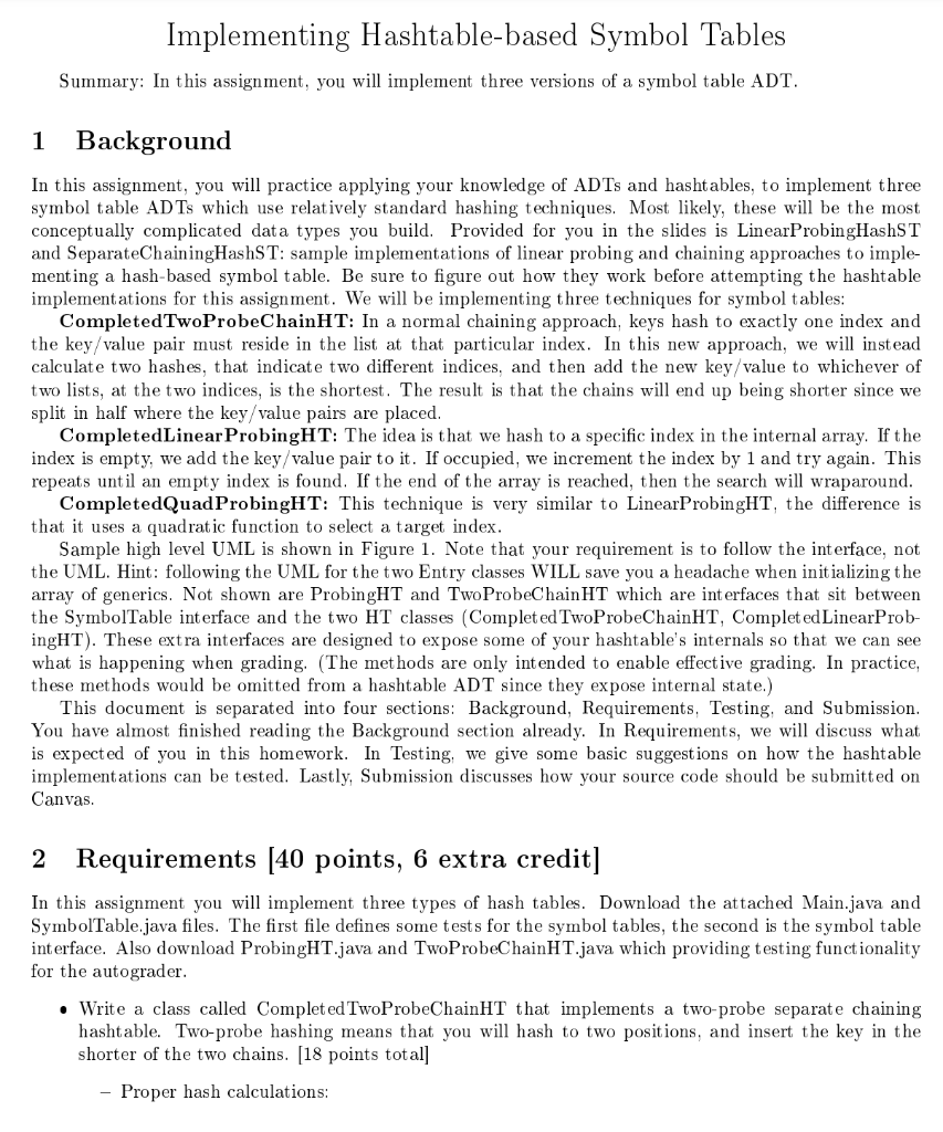 Implementing Hashtable-based Symbol Tables Summary: | Chegg.com