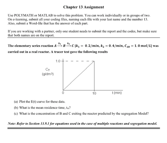 Solved Chapter 13 Assignment Use POLYMATH or MATLAB to solve | Chegg.com