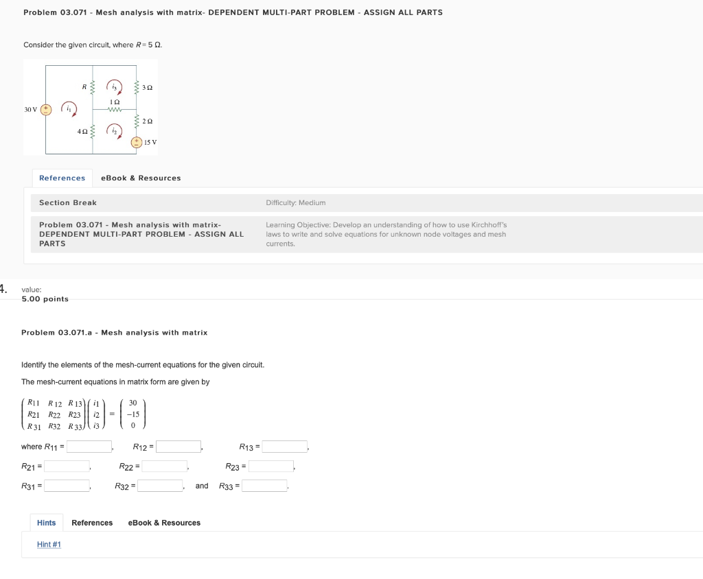 Solved Problem 03.071 - Mesh analysis with matrix-DEPENDENT | Chegg.com