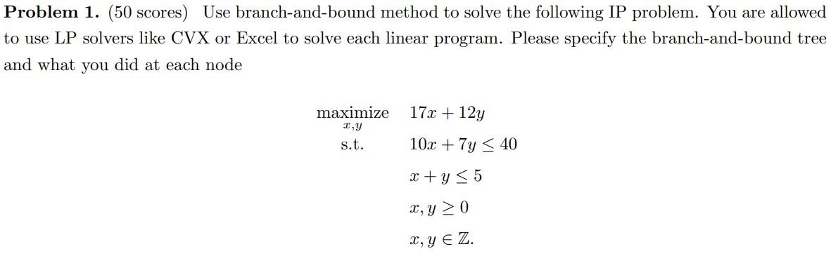 Solved Problem 1. (50 scores) Use branch-and-bound method to | Chegg.com