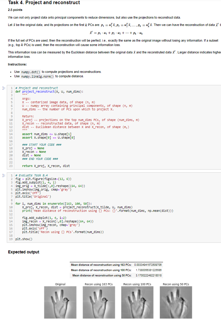 Solved Task 4. Project and reconstruct 2.5 points We can not | Chegg.com