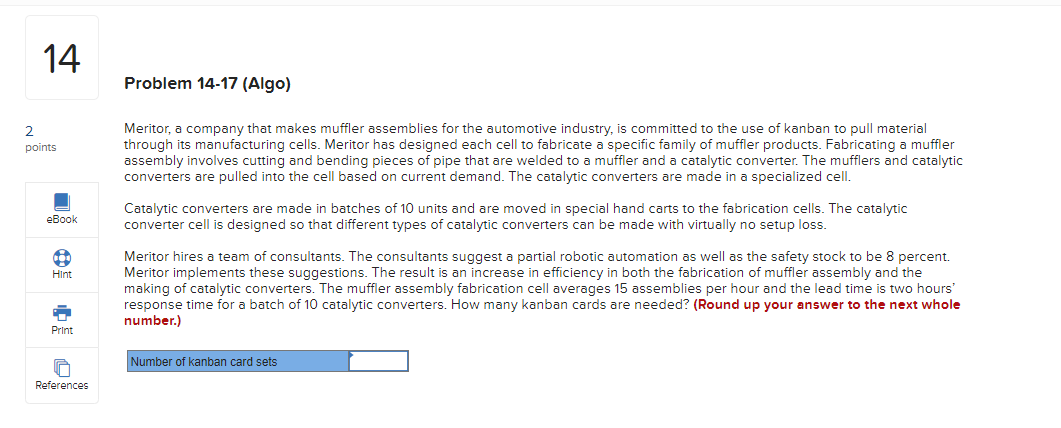 Solved Meritor, a company that makes muffler assemblies for | Chegg.com