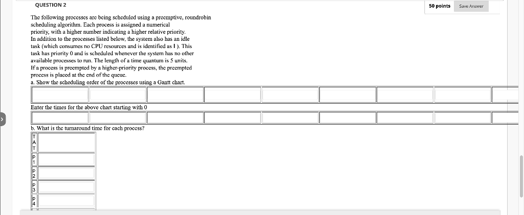 Solved The following processes are being scheduled using a | Chegg.com