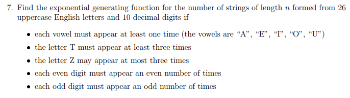 7. Find the exponential generating function for the | Chegg.com
