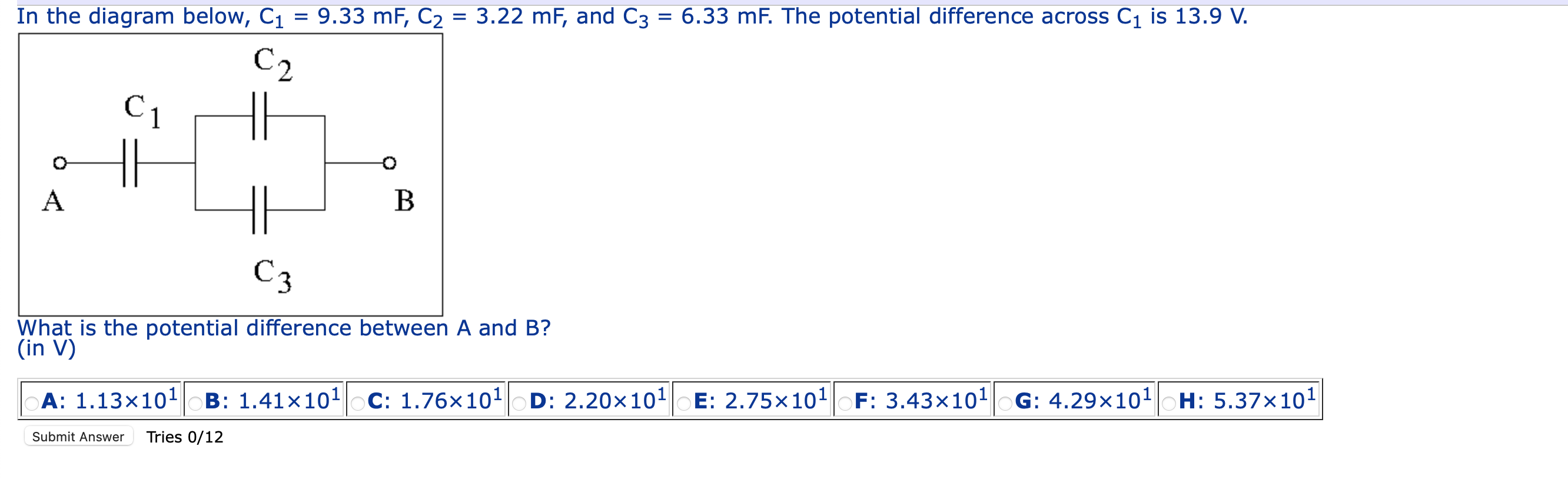 Solved In the diagram below, C1 = 9.33 mF, C2 = 3.22 mF, and | Chegg.com