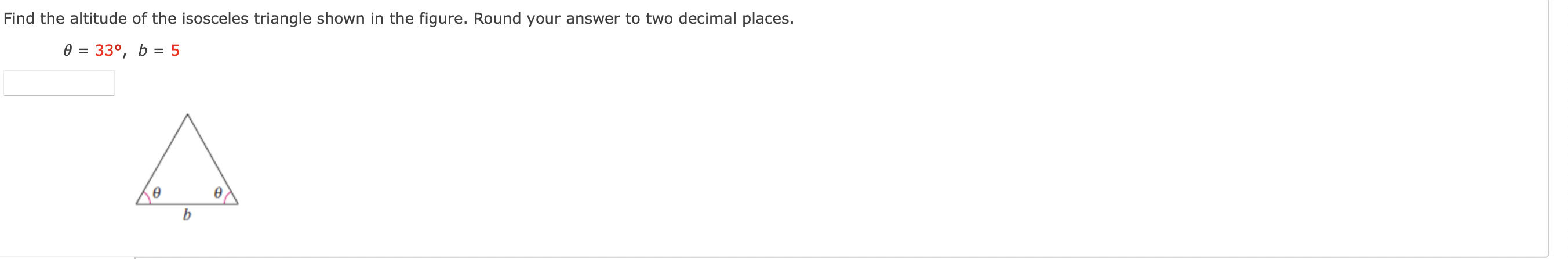 Solved Find the altitude of the isosceles triangle shown in | Chegg.com