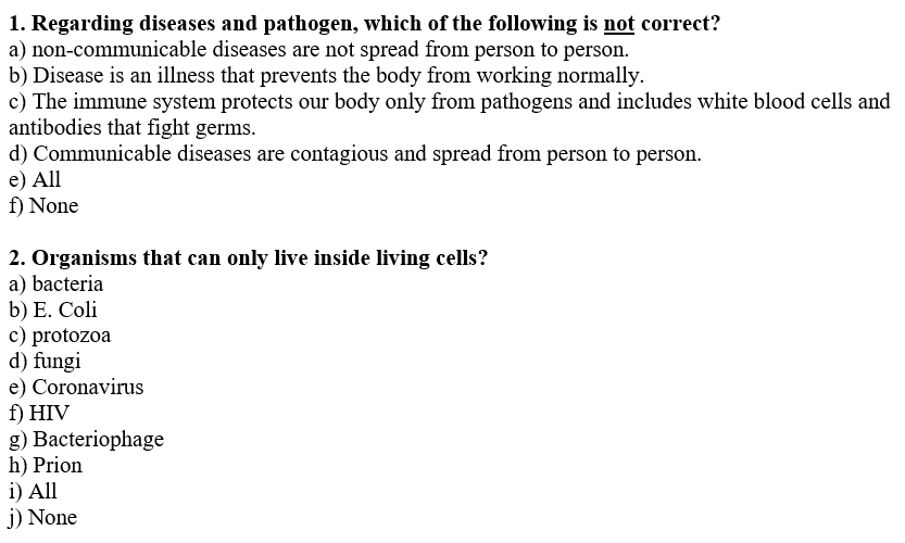 Solved 1. Regarding diseases and pathogen, which of the | Chegg.com