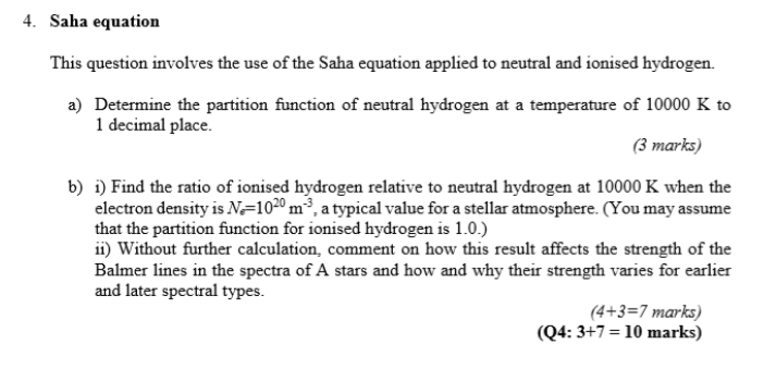 Solved 4. Saha equation This question involves the use of | Chegg.com