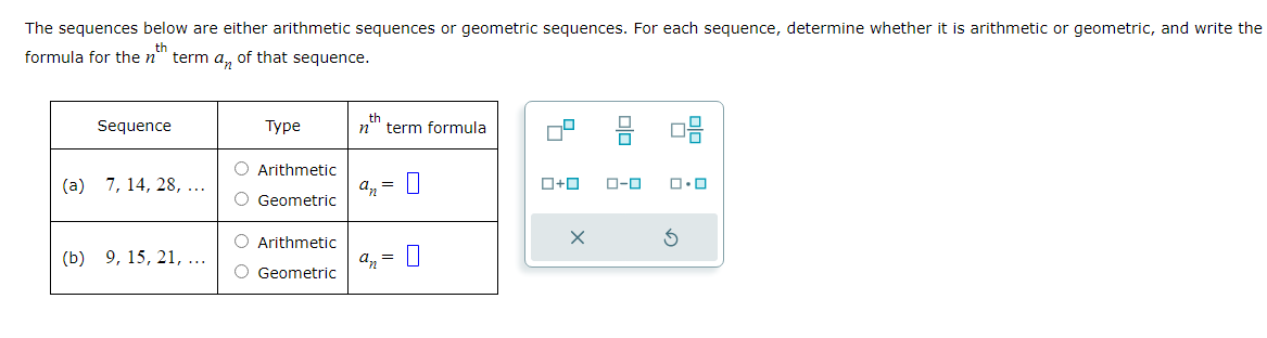 Solved The sequences below are either arithmetic sequences | Chegg.com