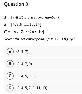 Solved Question 8 A={x∈Z:x is a prime number | Chegg.com