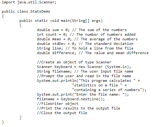 Solved import java.util.Scanner; public class StatsDemo | Chegg.com