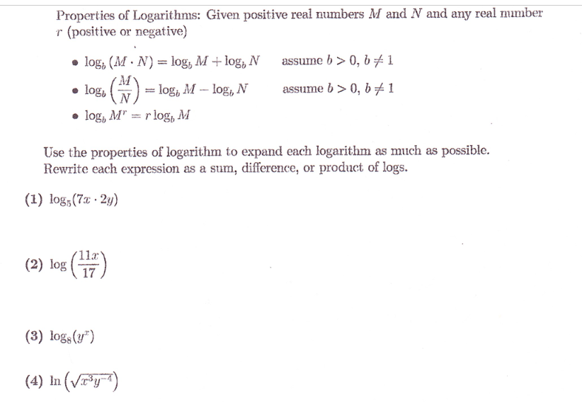 Solved Properties of Logarithms: Given positive real numbers | Chegg.com