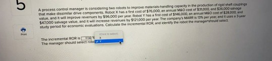 Solved A process control manager is considering the robots | Chegg.com